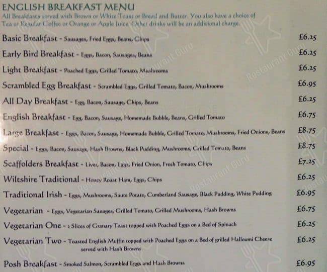 Menu at Café Paolo cafe, London, 1 The Vale