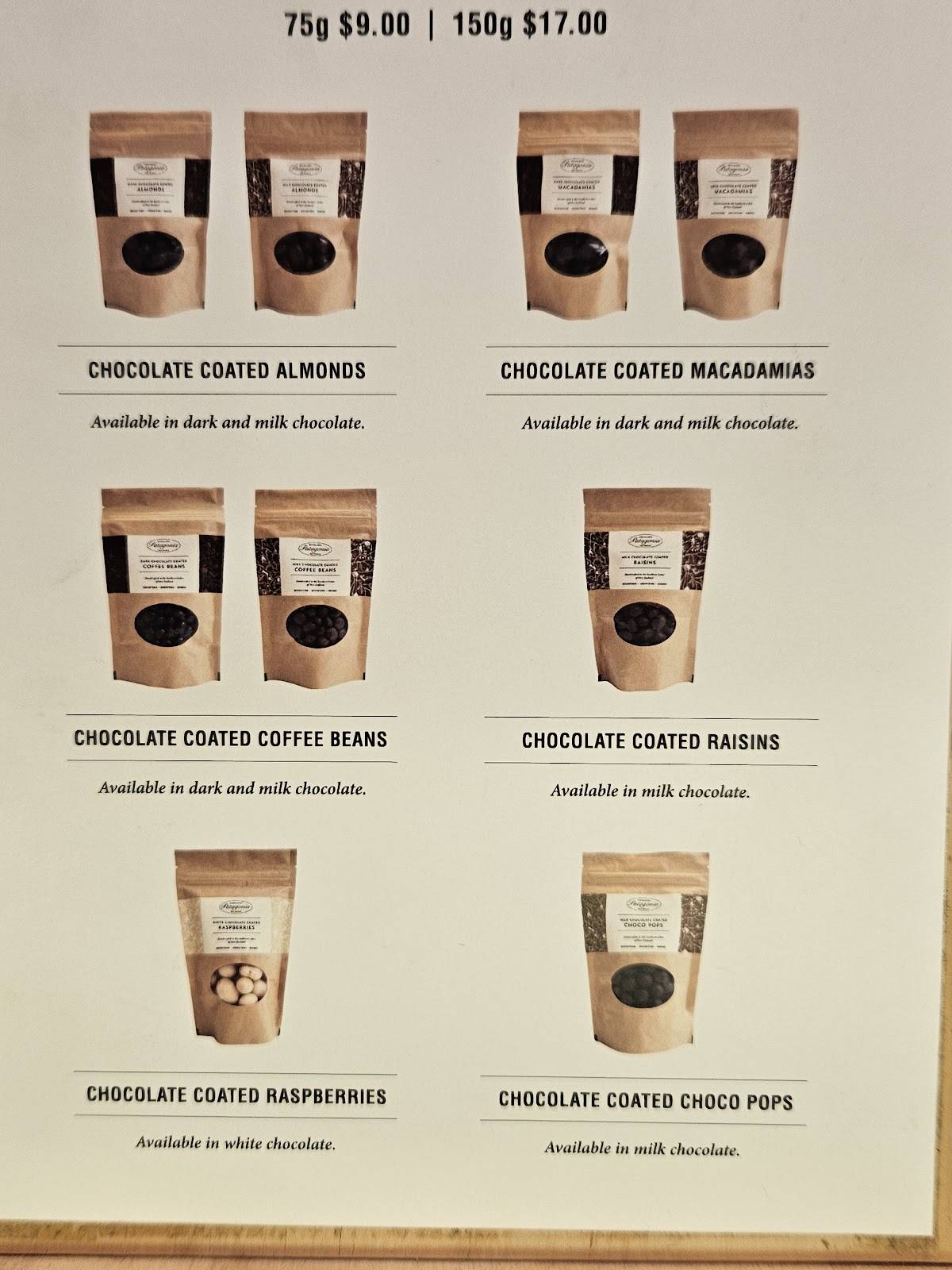 Menu at Patagonia Chocolates - Ice Creamery & Chocolaterie cafe ...