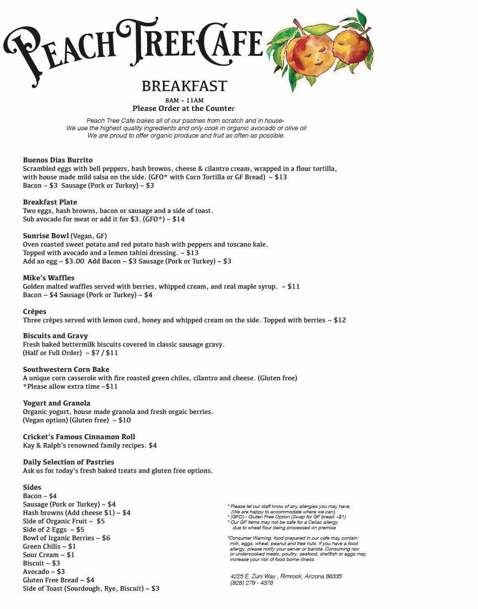 Menu at Peach Tree Cafe, Lake Montezuma