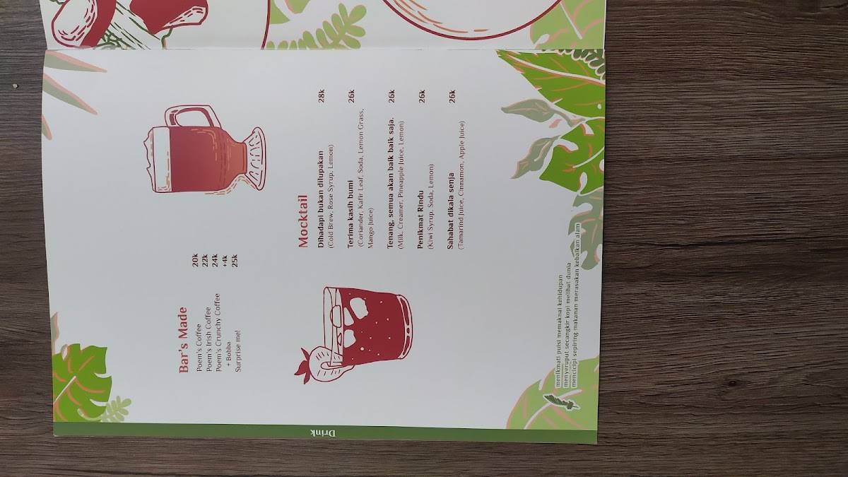 Carta de Poem Cafe and Resto Sumarecon Bandung, Bandung