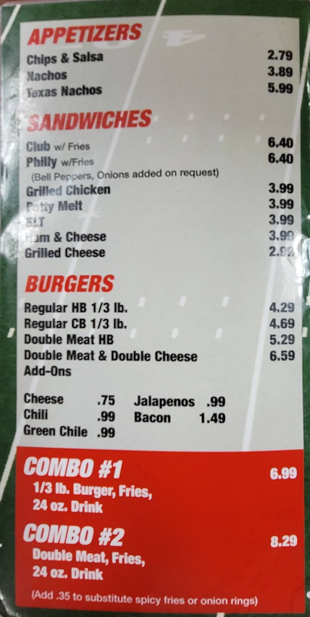 Menu at Red Zone Cafe, Lubbock, Slide Rd