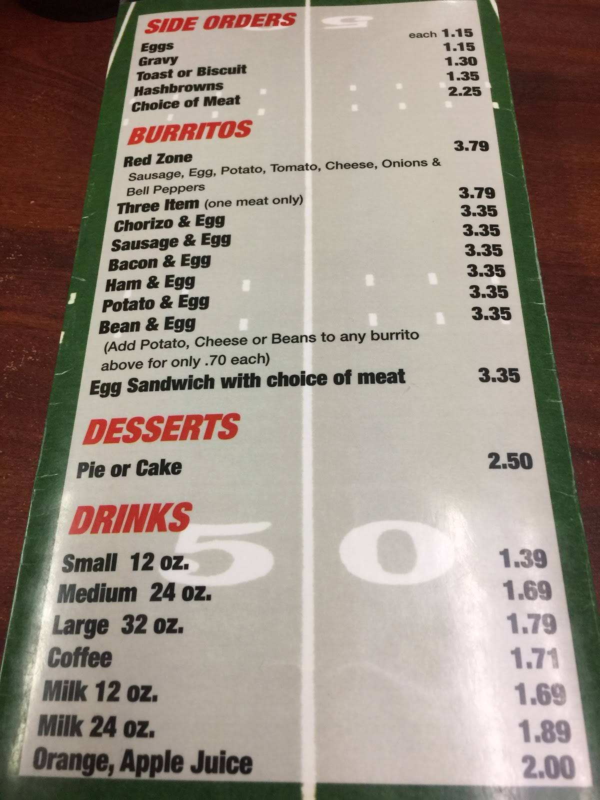 Menu at Red Zone Cafe, Lubbock, Slide Rd