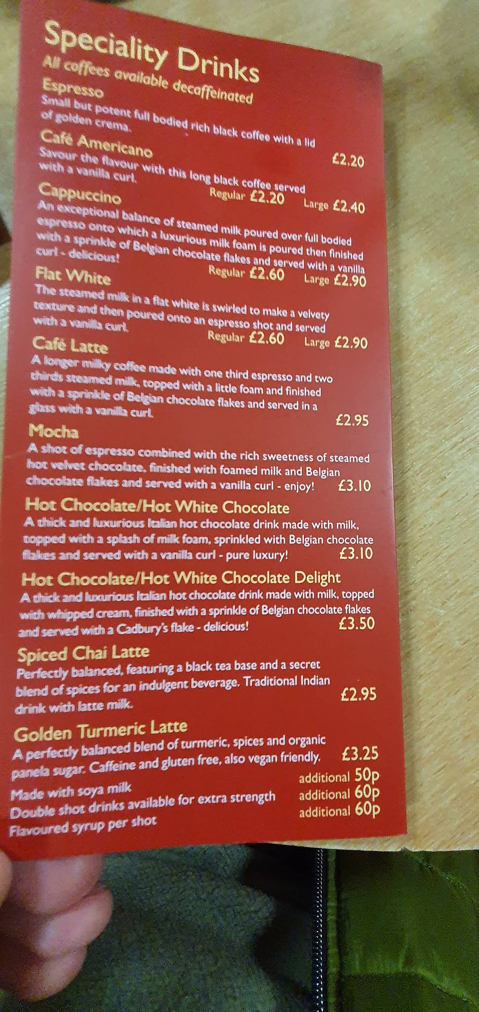 Menu at Reeds Cafe, Downham Market