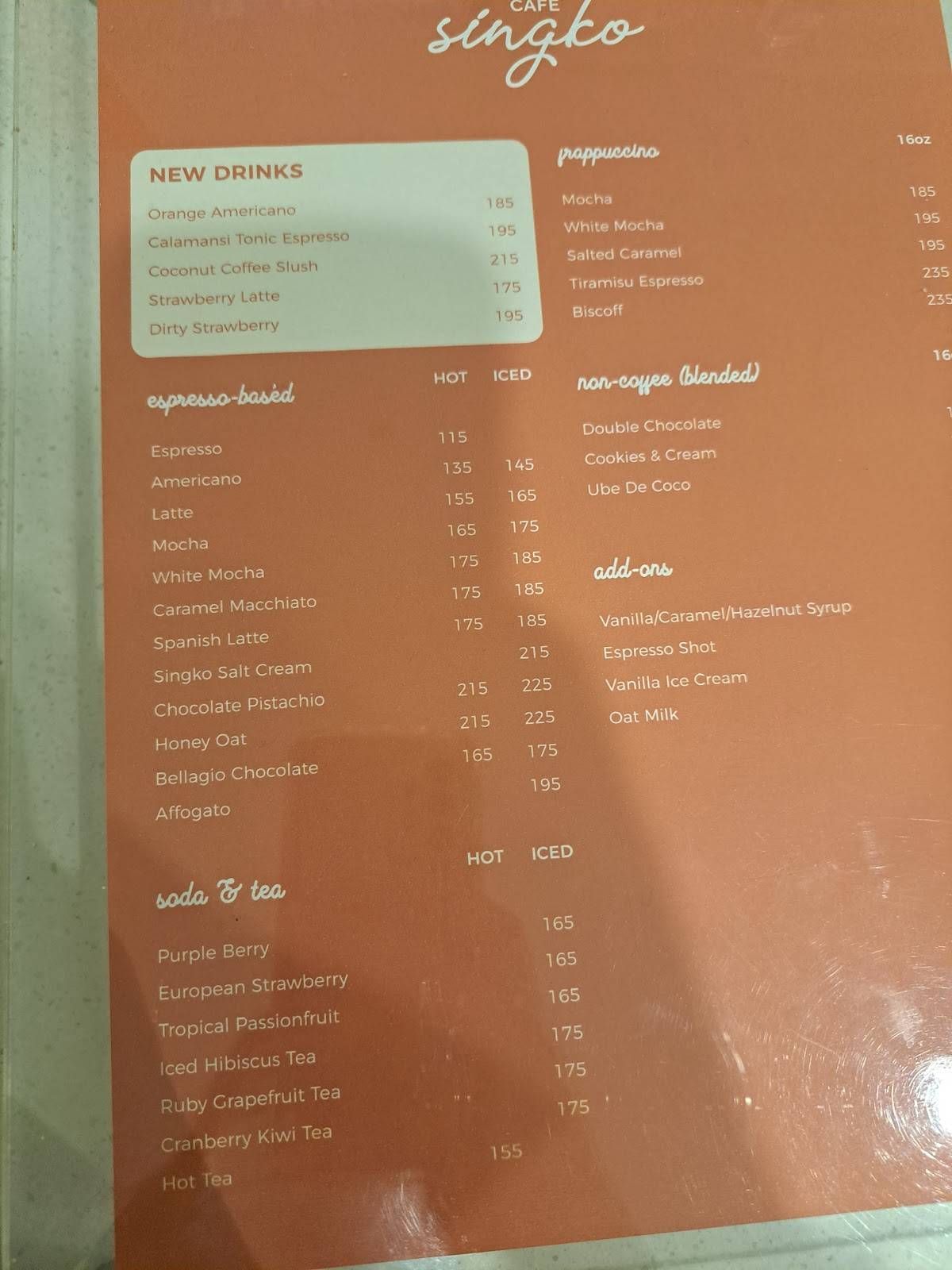 Menu at Cafè Singko restaurant, Las Pinas