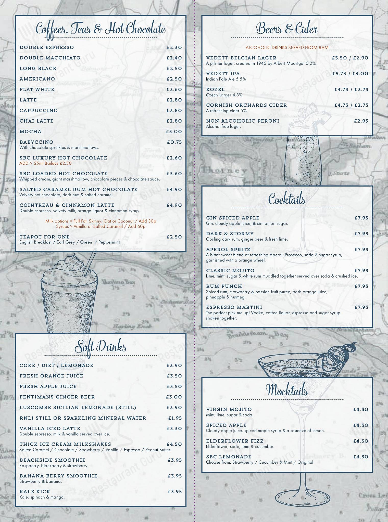 Menu at Southsea Beach Cafe, Portsmouth