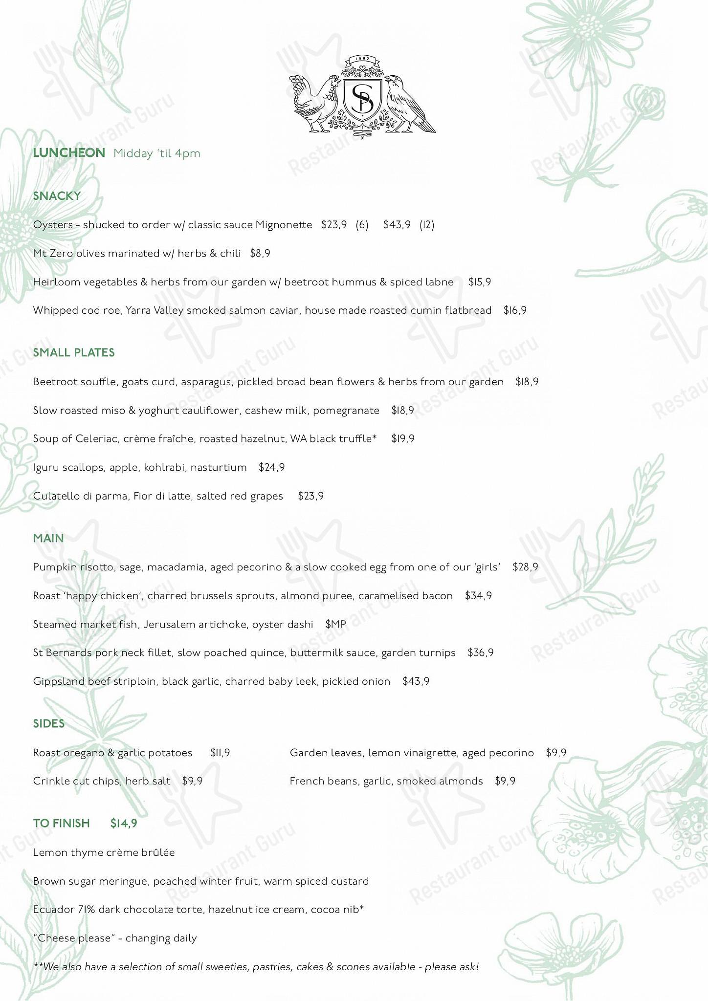 Menu at Stamford Park Homestead restaurant, Rowville