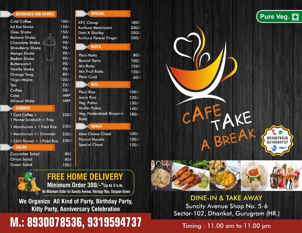 Menu at Cafe Take A Break, Gurugram