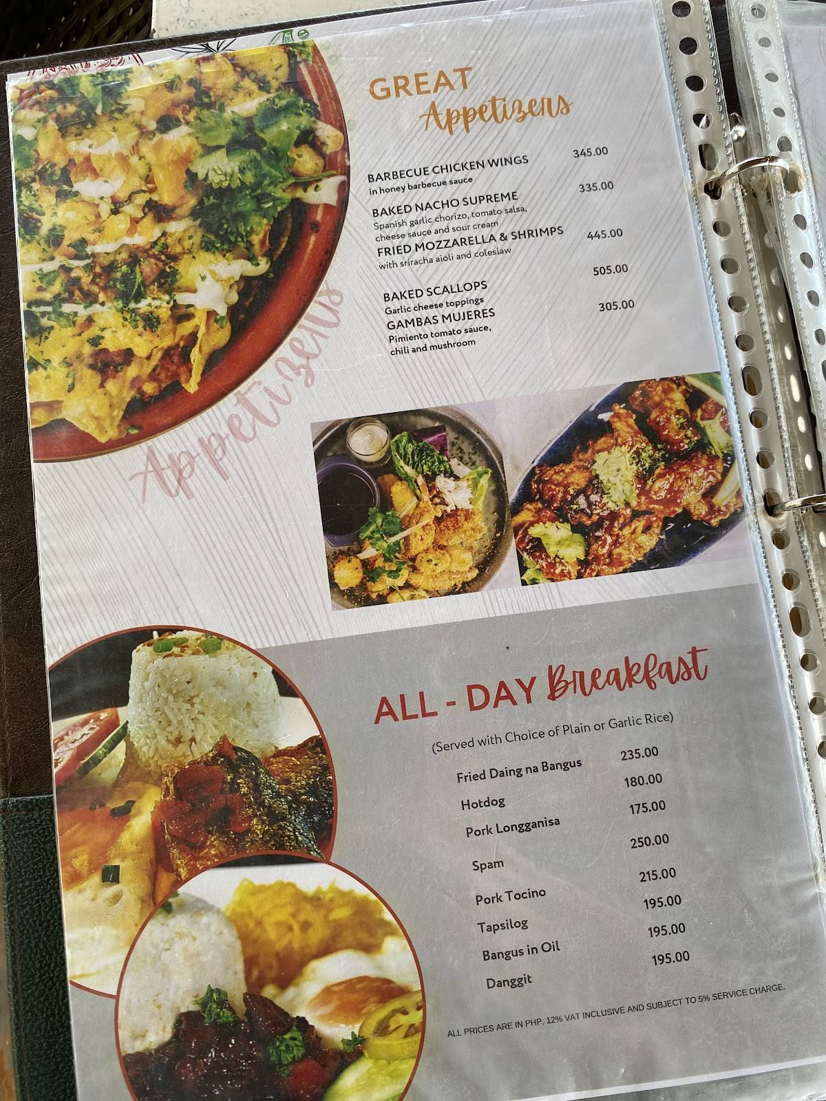 Menu at Café Terraza restaurant, Roxas City