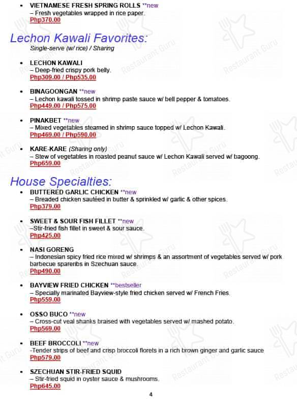 Menu at The Coffeeshop - Bayview Park Hotel Manila cafe, Manila