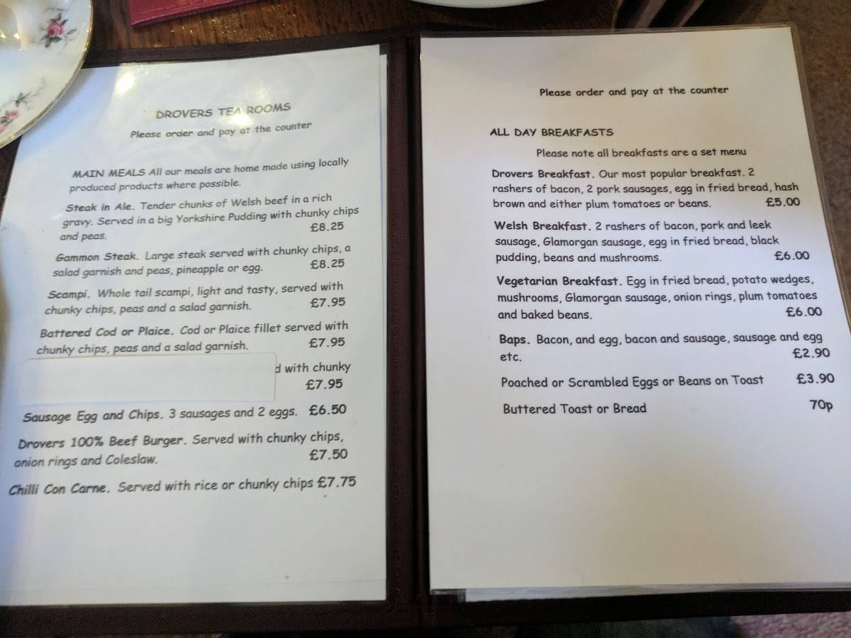 Menu at The Drovers Cafe & Restaurant, Builth Wells