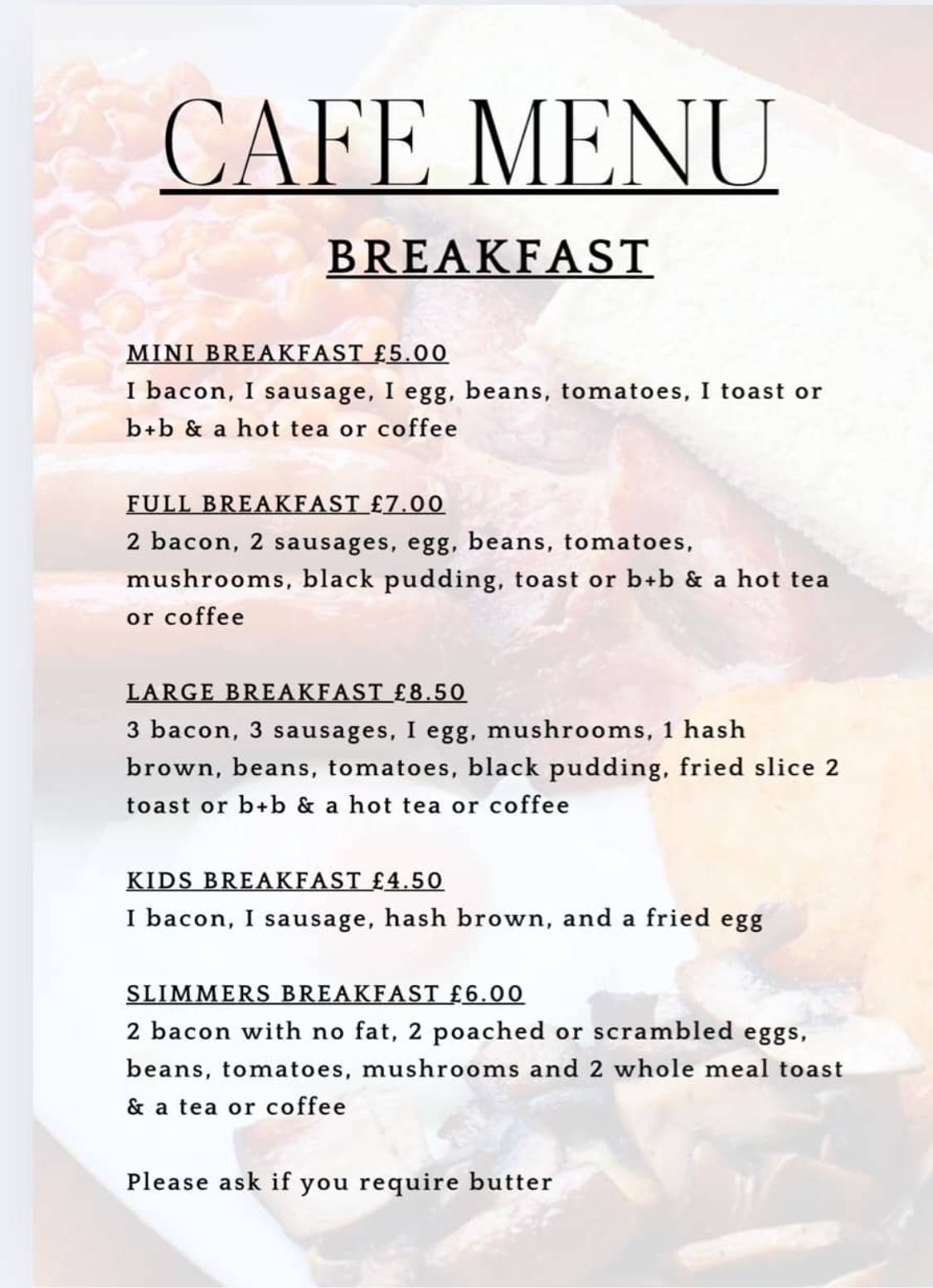 Menu at The Munch Box Cafe, Wednesbury