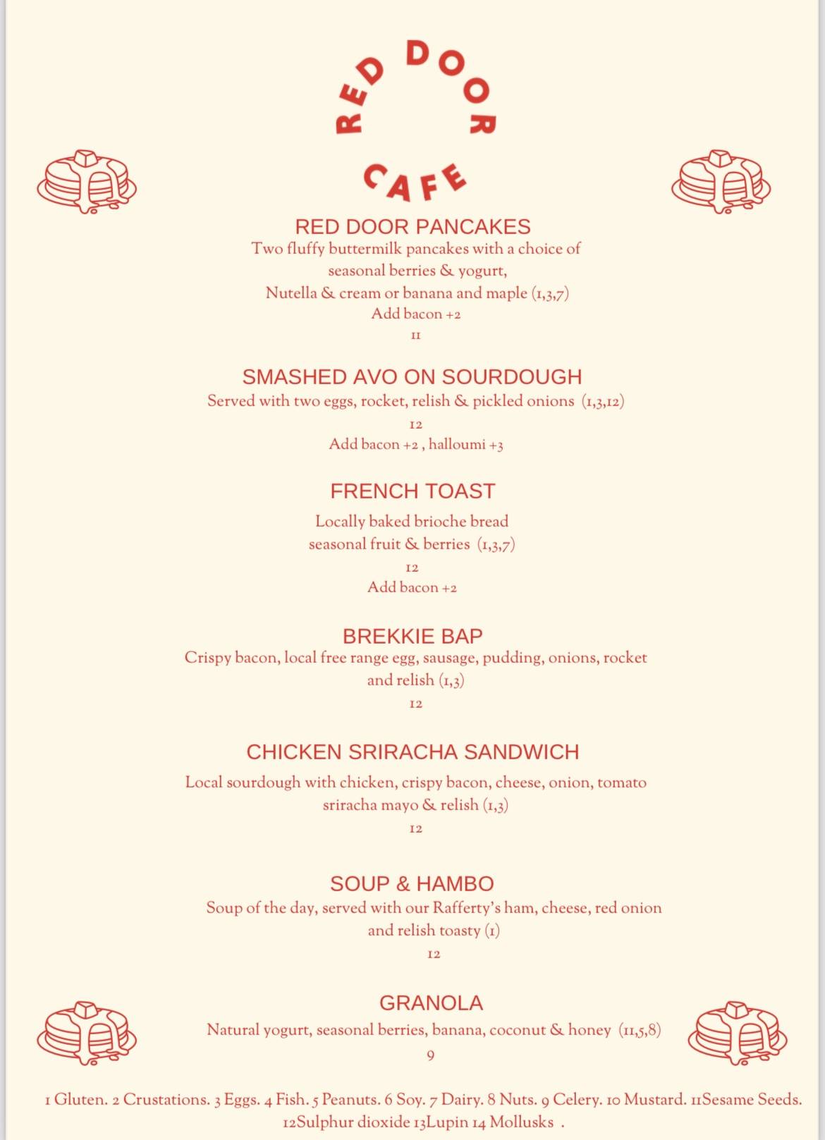 Menu at The Red Door Cafe, Carrickmacross