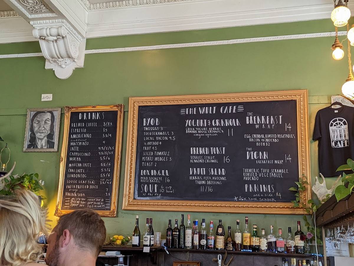 Menu at The Vault Cafe, Nanaimo