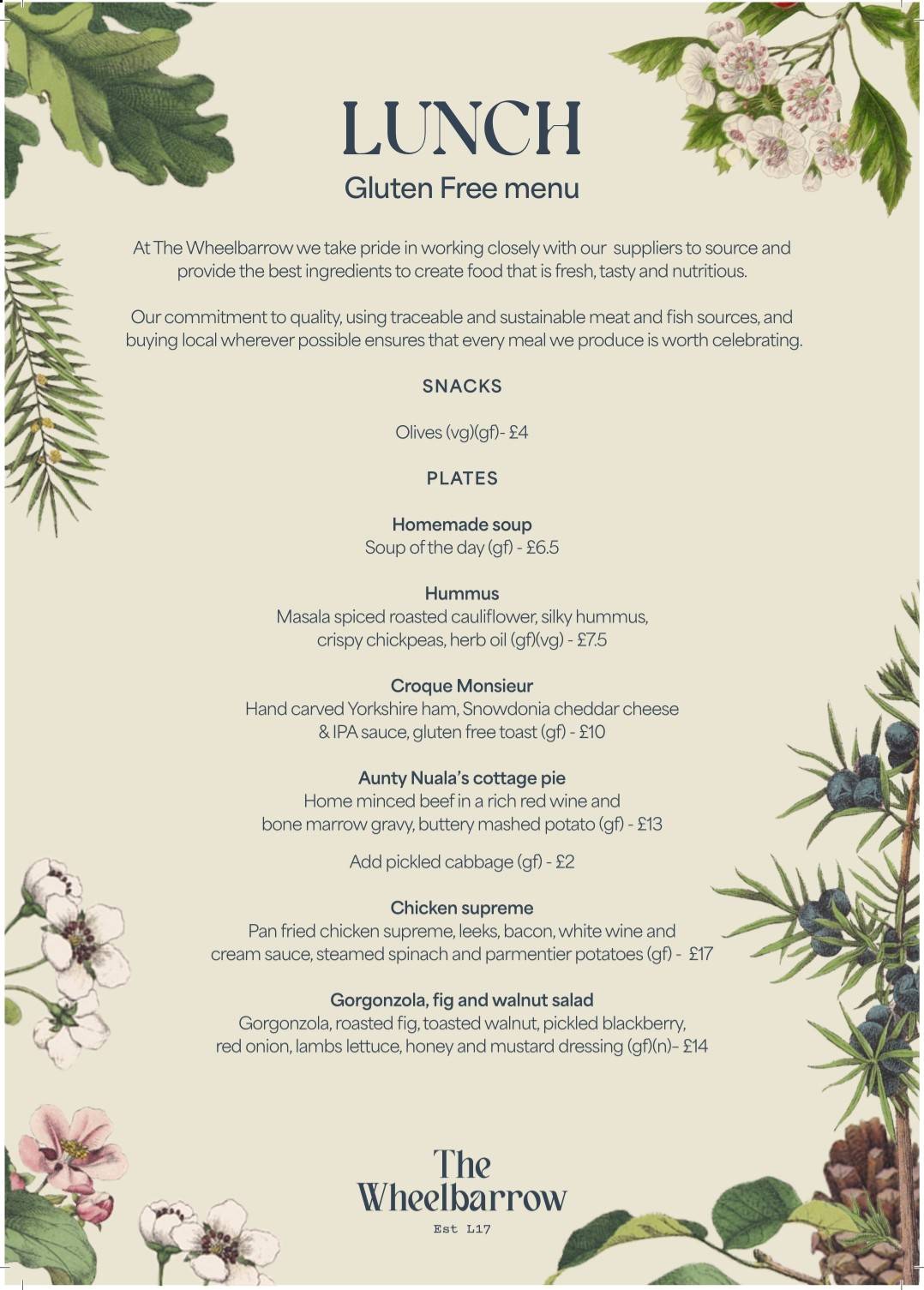 Menu at The Wheelbarrow, Liverpool, Greenbank Sports Academy