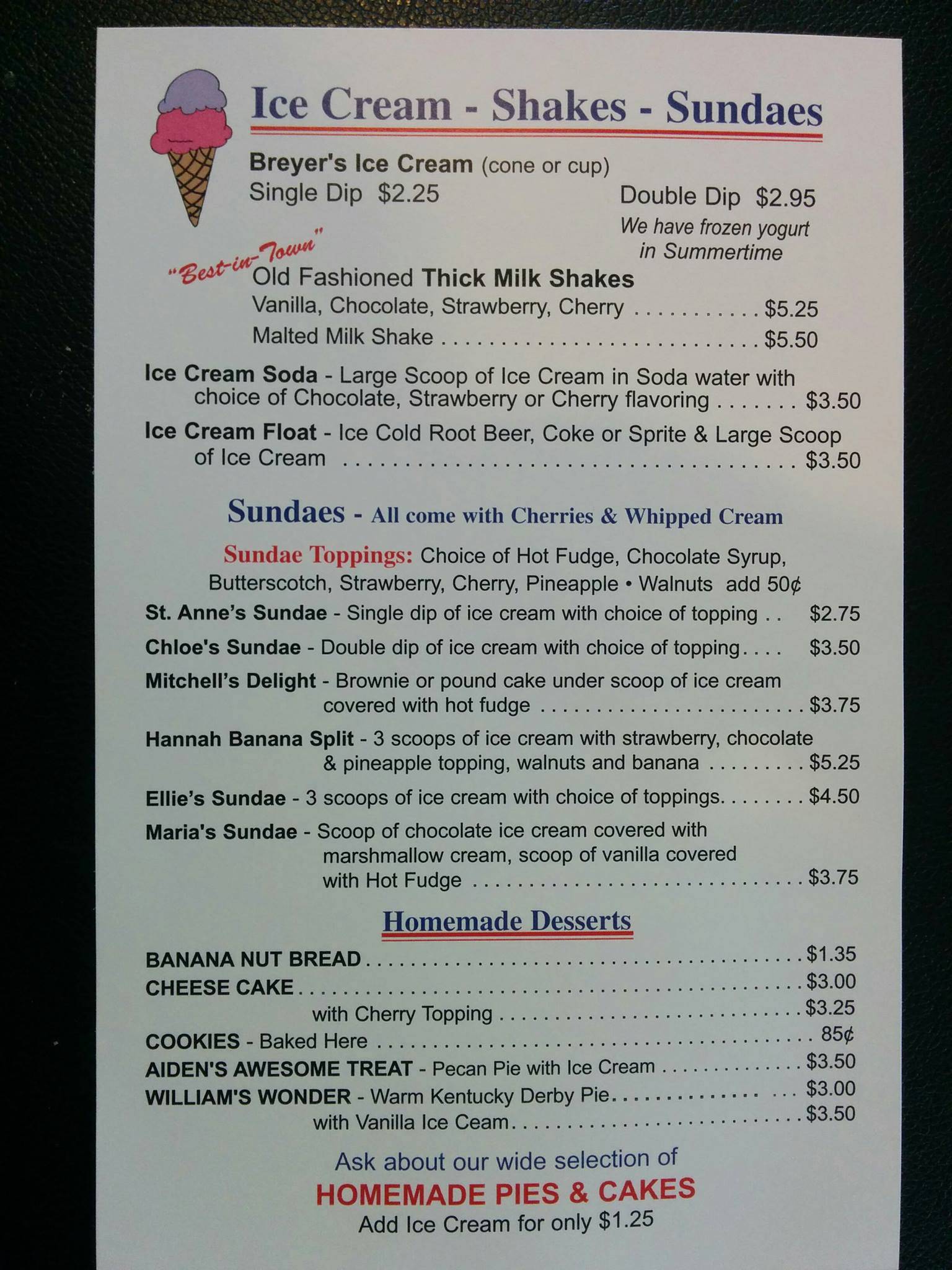 Menu at Timberlakes Drug Store cafe, Charlottesville