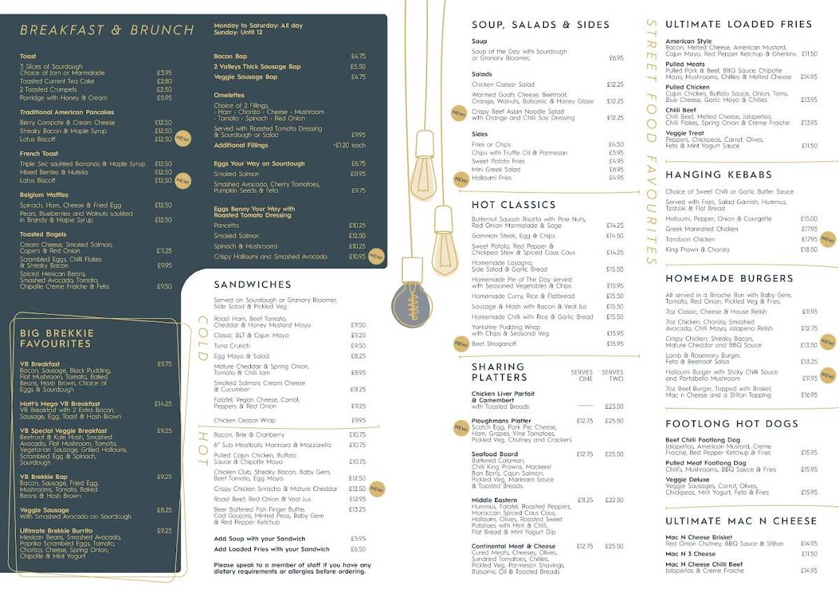 Menu at Vanilla Bean cafe, Huddersfield