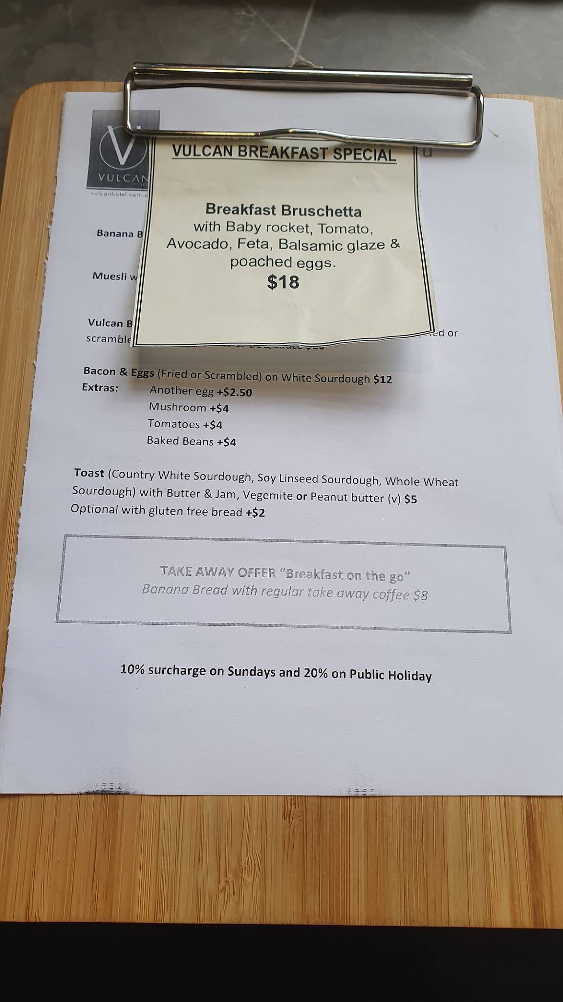 Menu at Cafe Vulcan, Ultimo