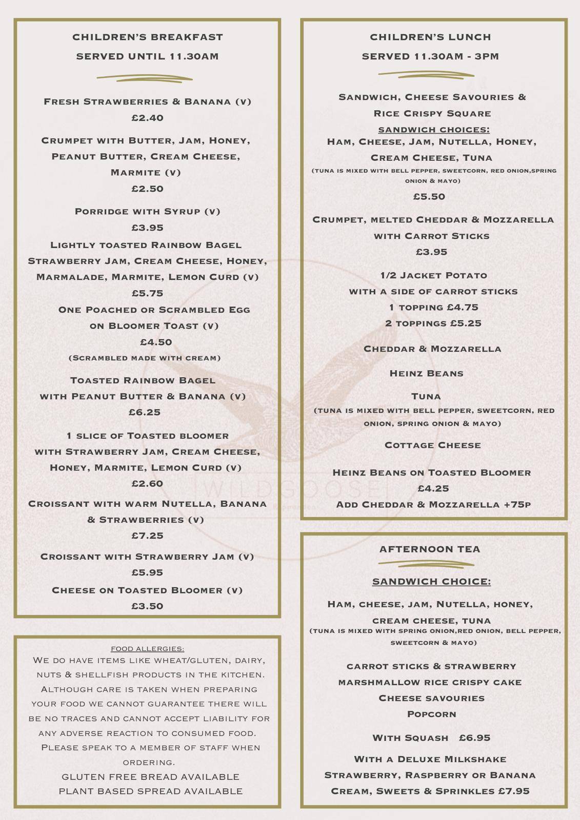 Menu at WILDGOOSE • Ripponden cafe, Sowerby Bridge