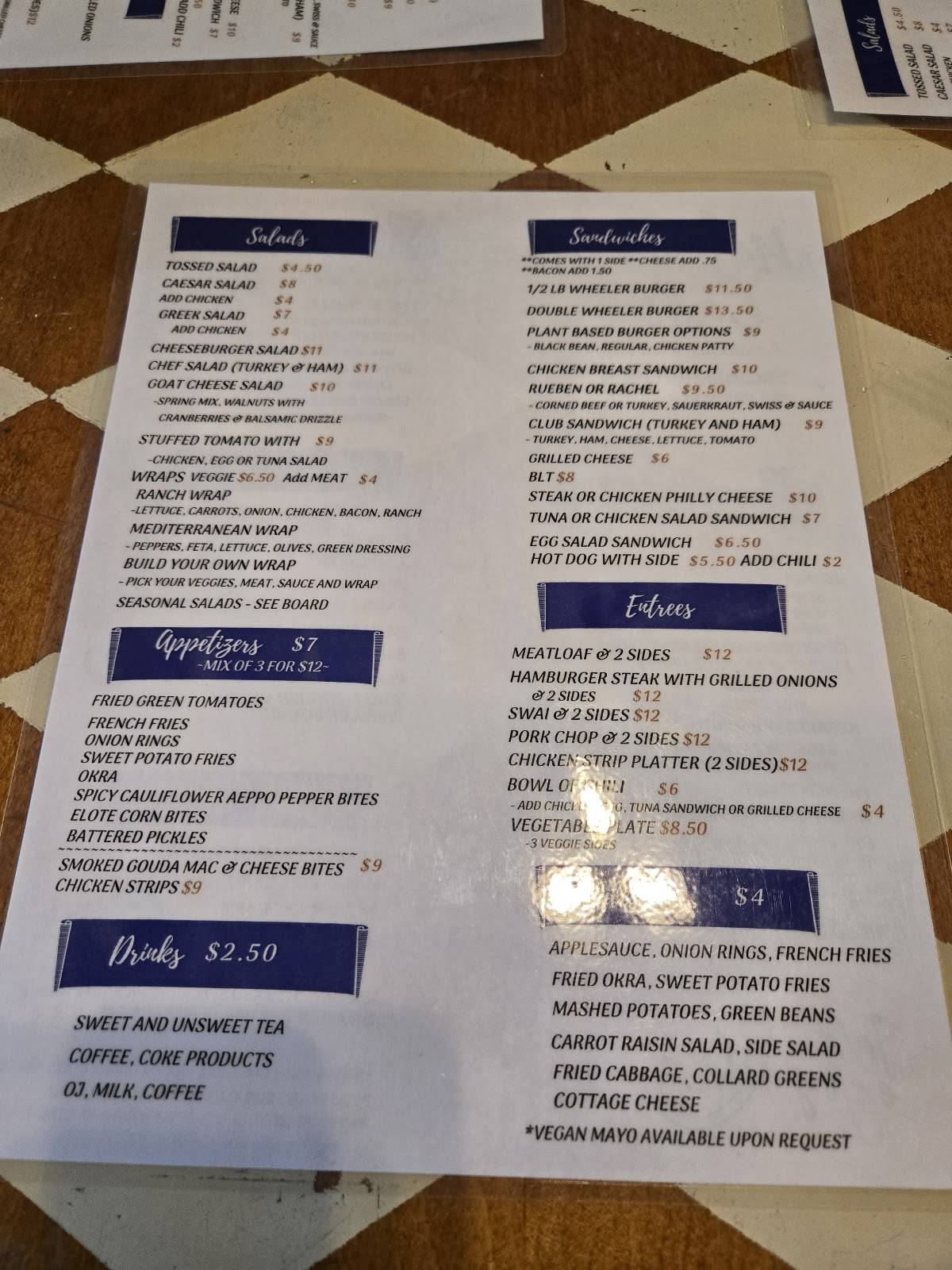 Menu at Wheeler's Cafe Inc., Arcadia