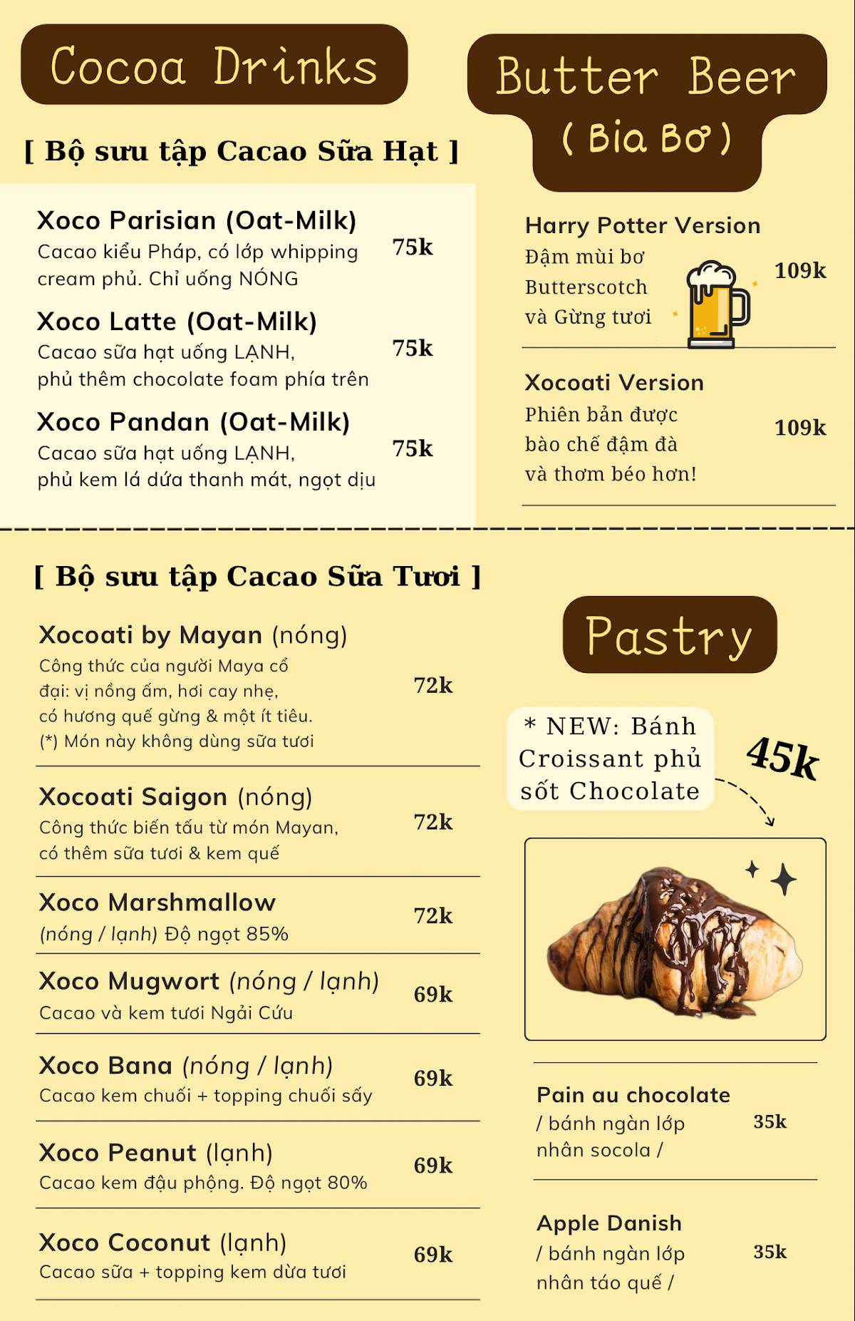 Menu at XOCOATI - Cocoa Drinks cafe, Ho Chi Minh City