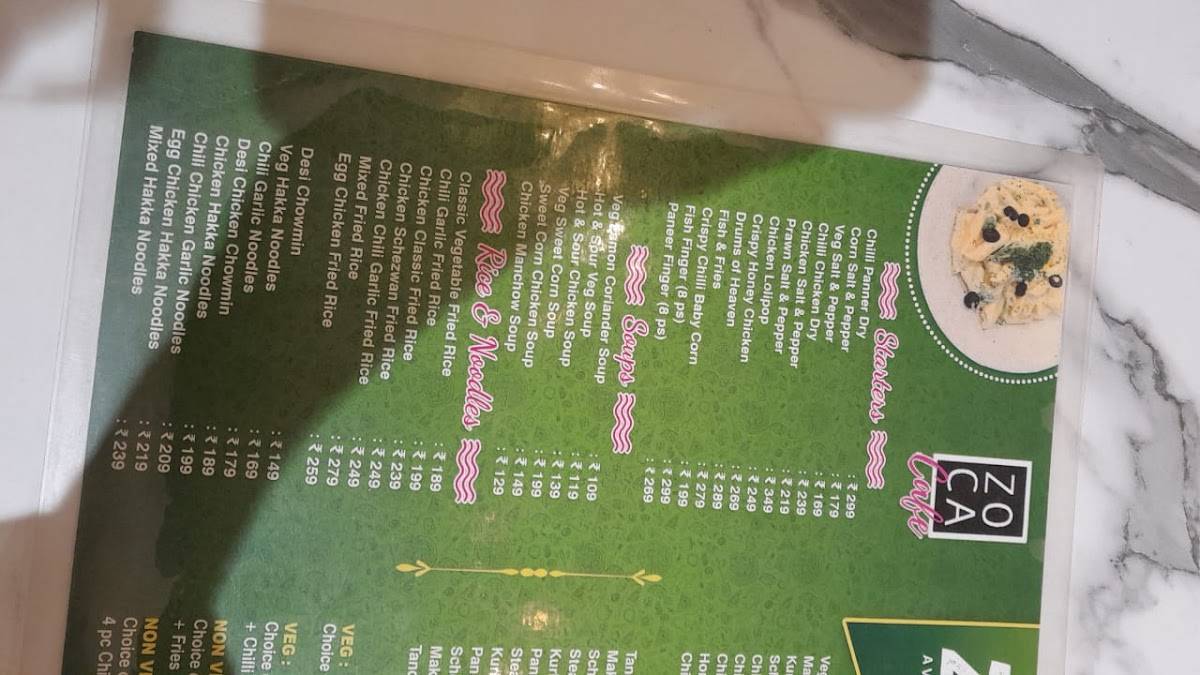 Menu at ZOCA Cafe, Bardhaman