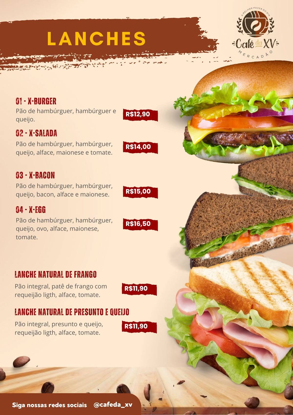 Menu em Café da XV, Salesópolis