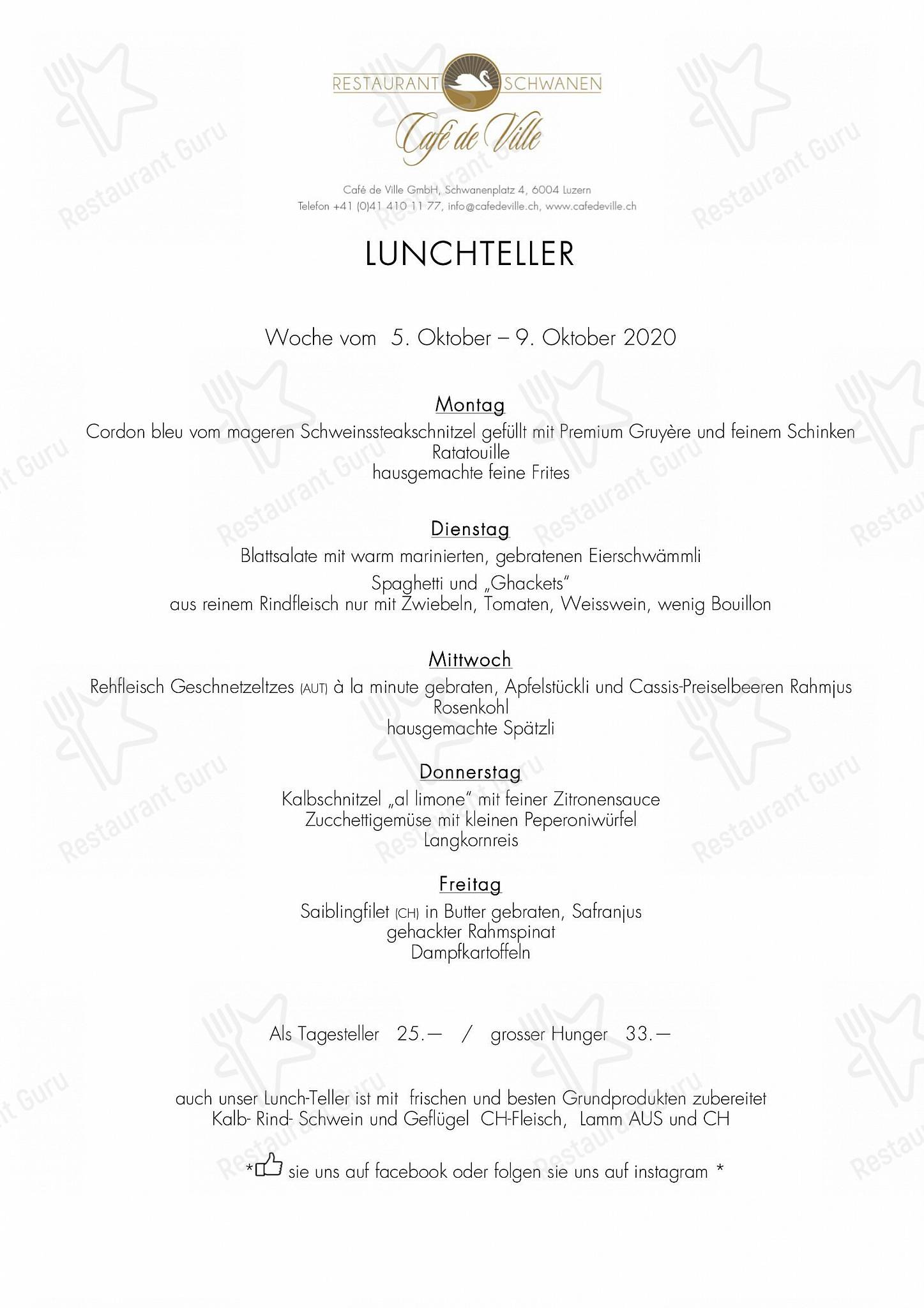 Carta de Café de Ville Restaurant Schwanen, Lucerna, Schwanenpl. 4
