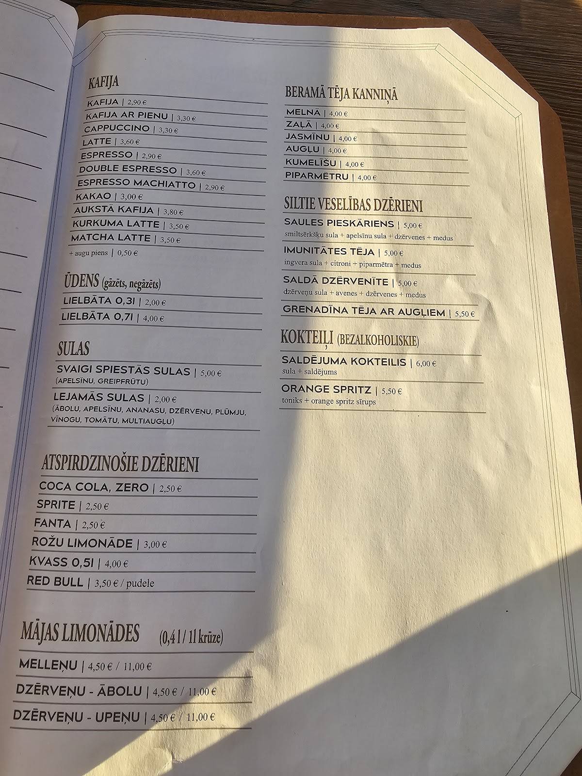 Menu at Cafe del Mar Riga, Riga