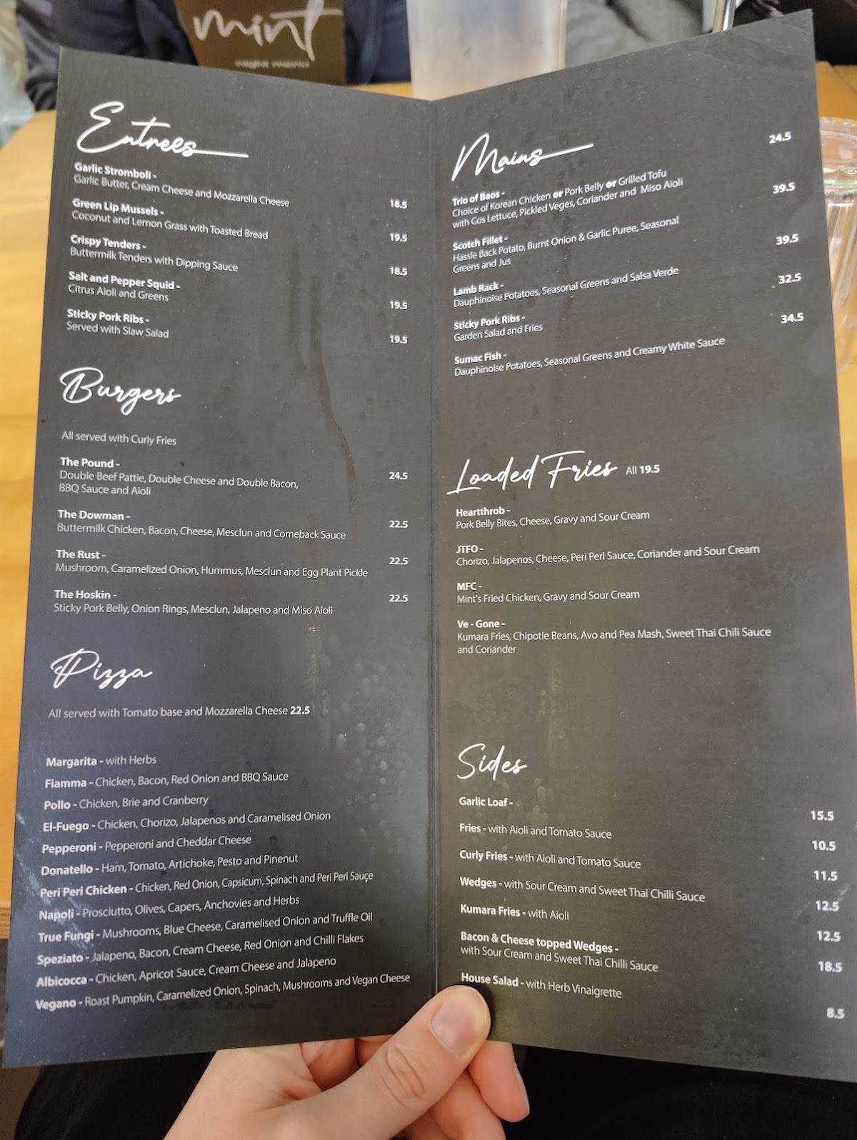 Menu at Mint Cafe & Bar, Whanganui