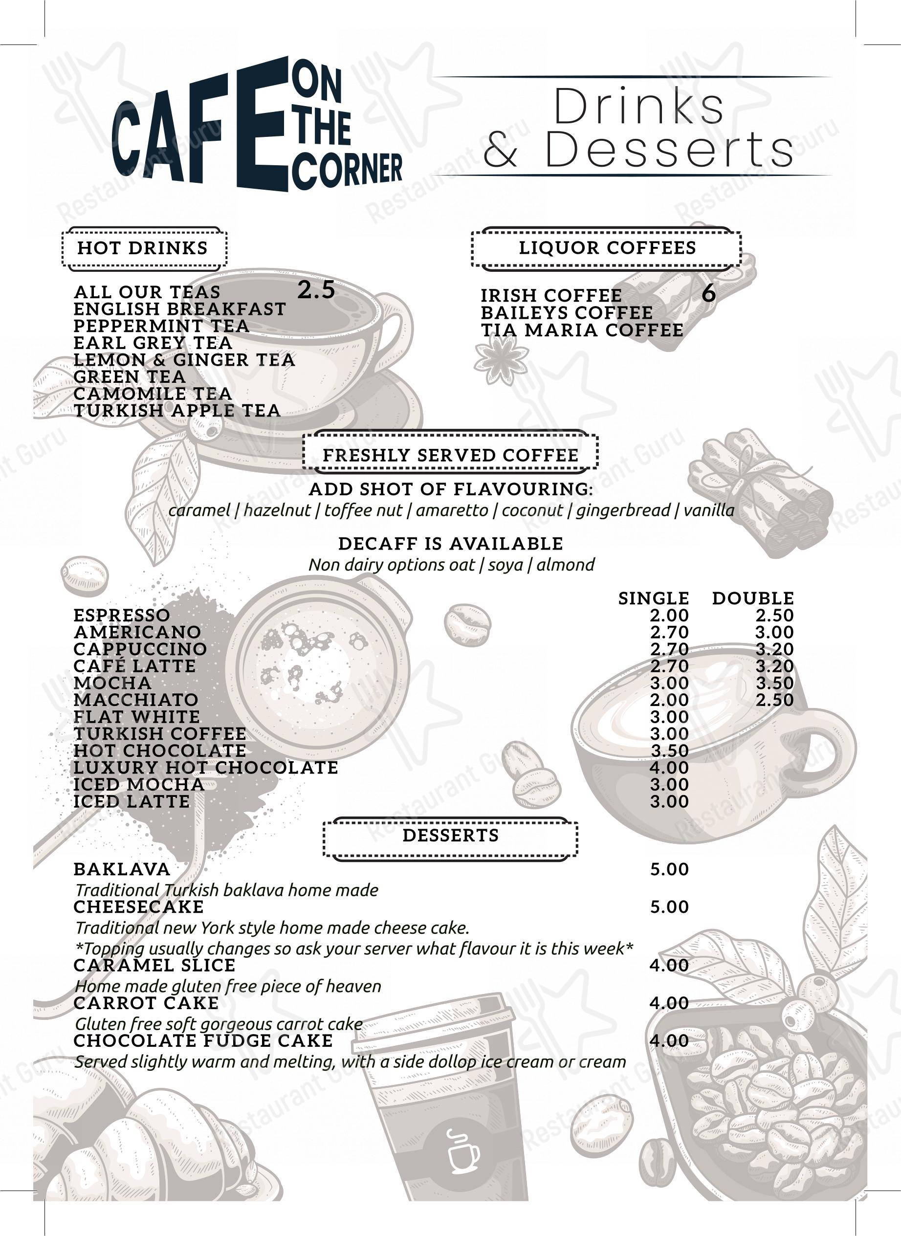 Menu at Cafe on the Corner, Knutsford