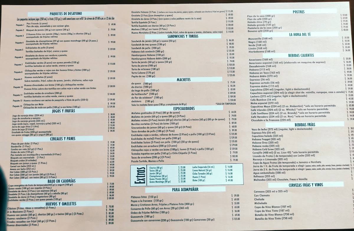 Carta de Café La Habana, Ciudad de México, Calle Isabel La Catolica 146 ...