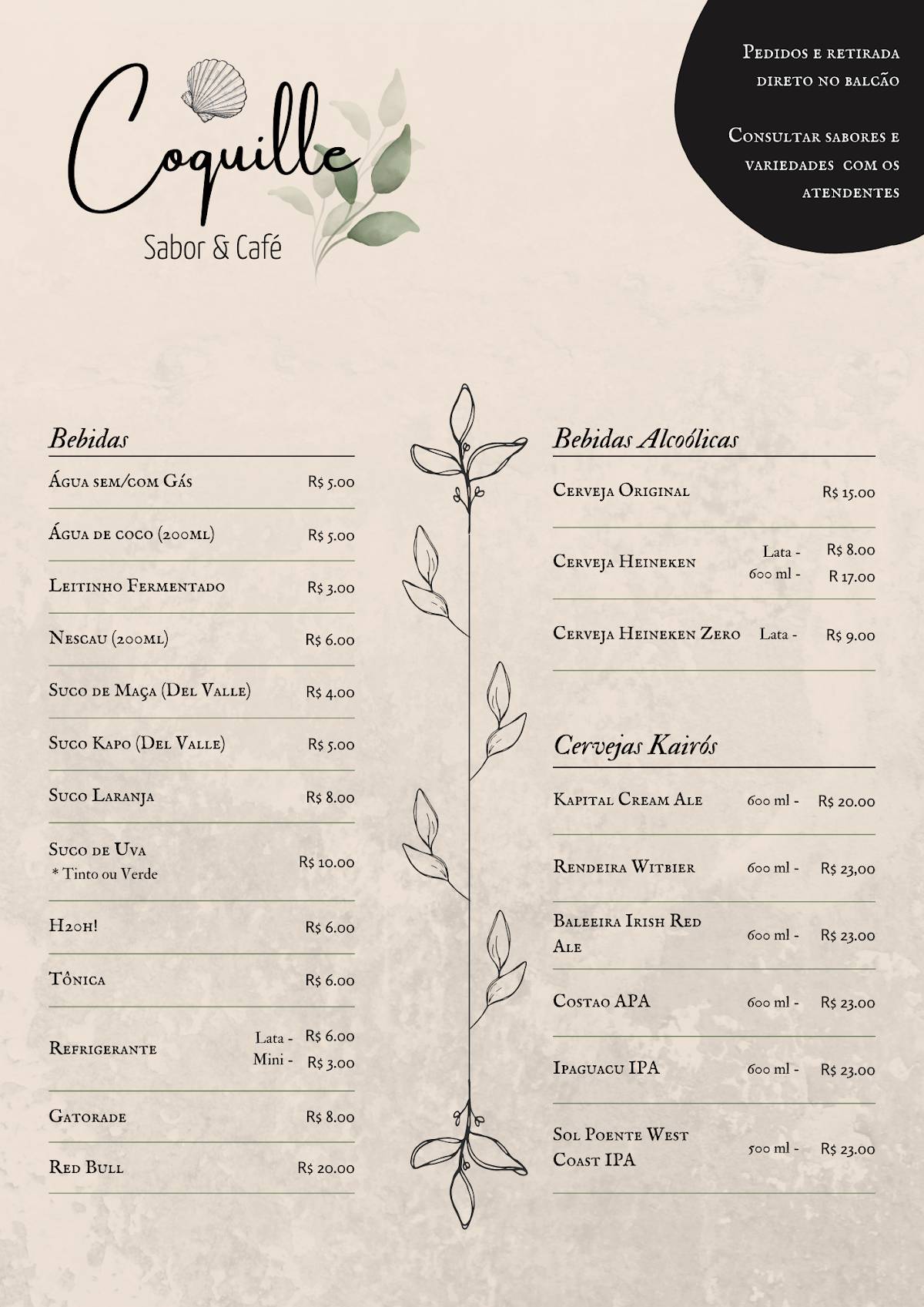 Menu at Coquille Sabor e Café, Florianópolis
