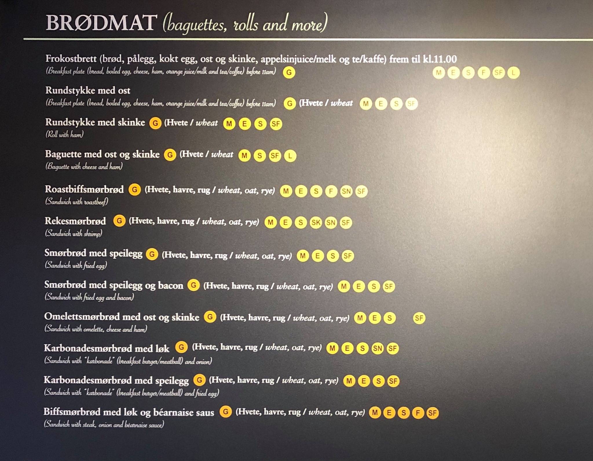 Carta del restaurante Krøderen Kro & Motell, Noruega