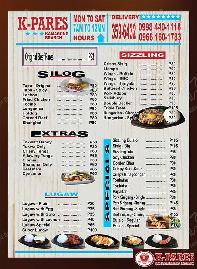 Menu at Kumpares restaurant, Makati, Chino Roces St. cor Kamagong St.