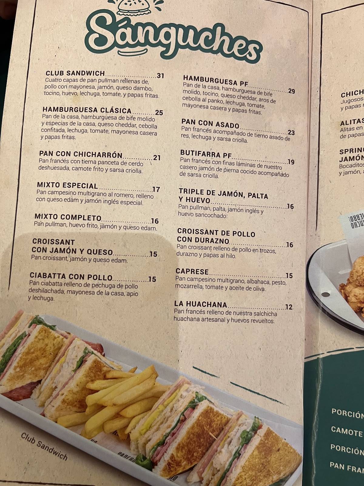 Carta de Pancho Fierro Café Bar, Lima, Jirón de la Unión 1066