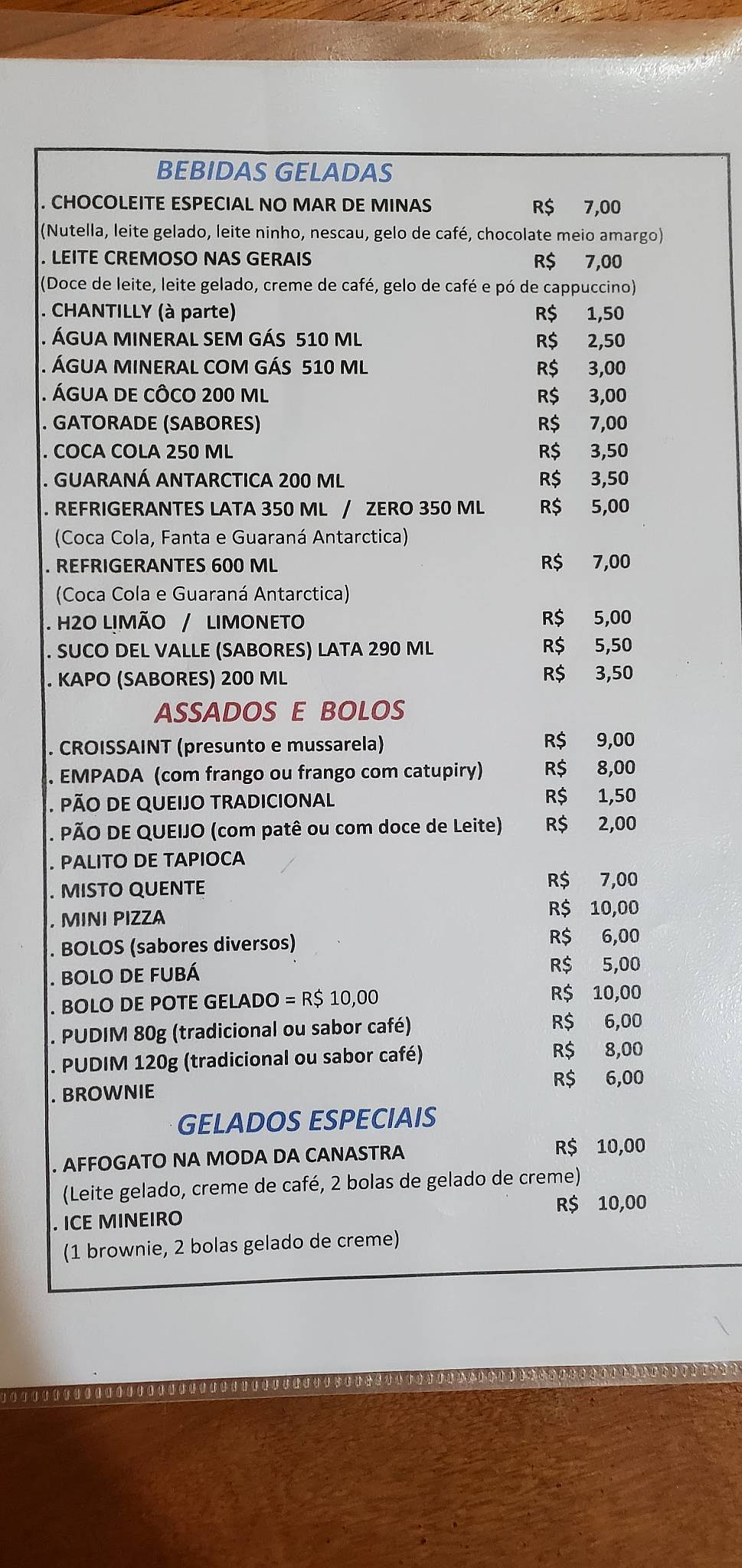 Menu em Cafeteria Super Café Mineiro, Piumhi