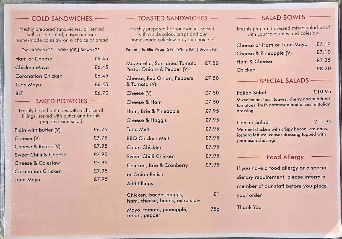 Menu at Caffe Cardosi cafe, Thurso