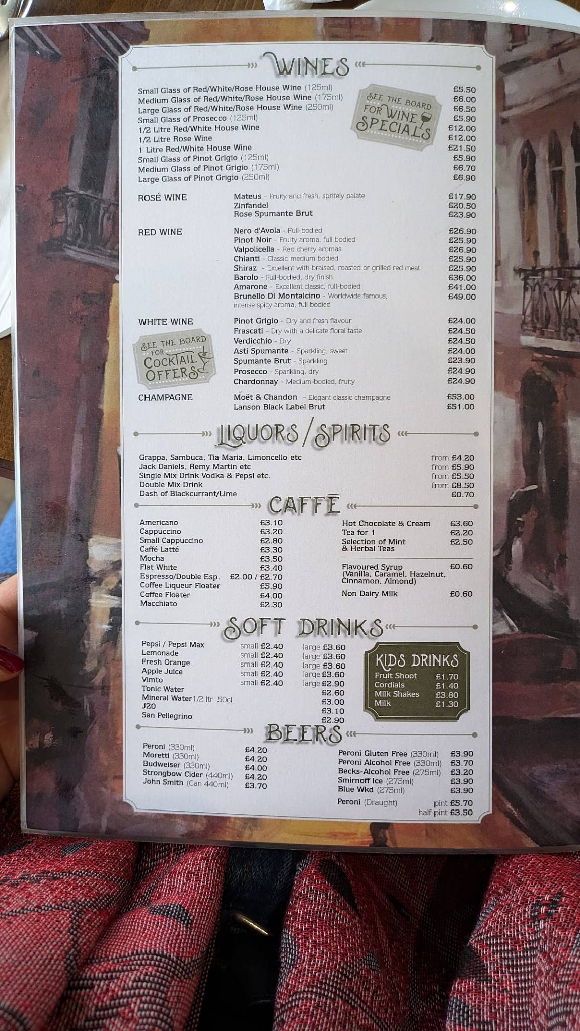 Menu at Caffé Caruso restaurant, Warrington