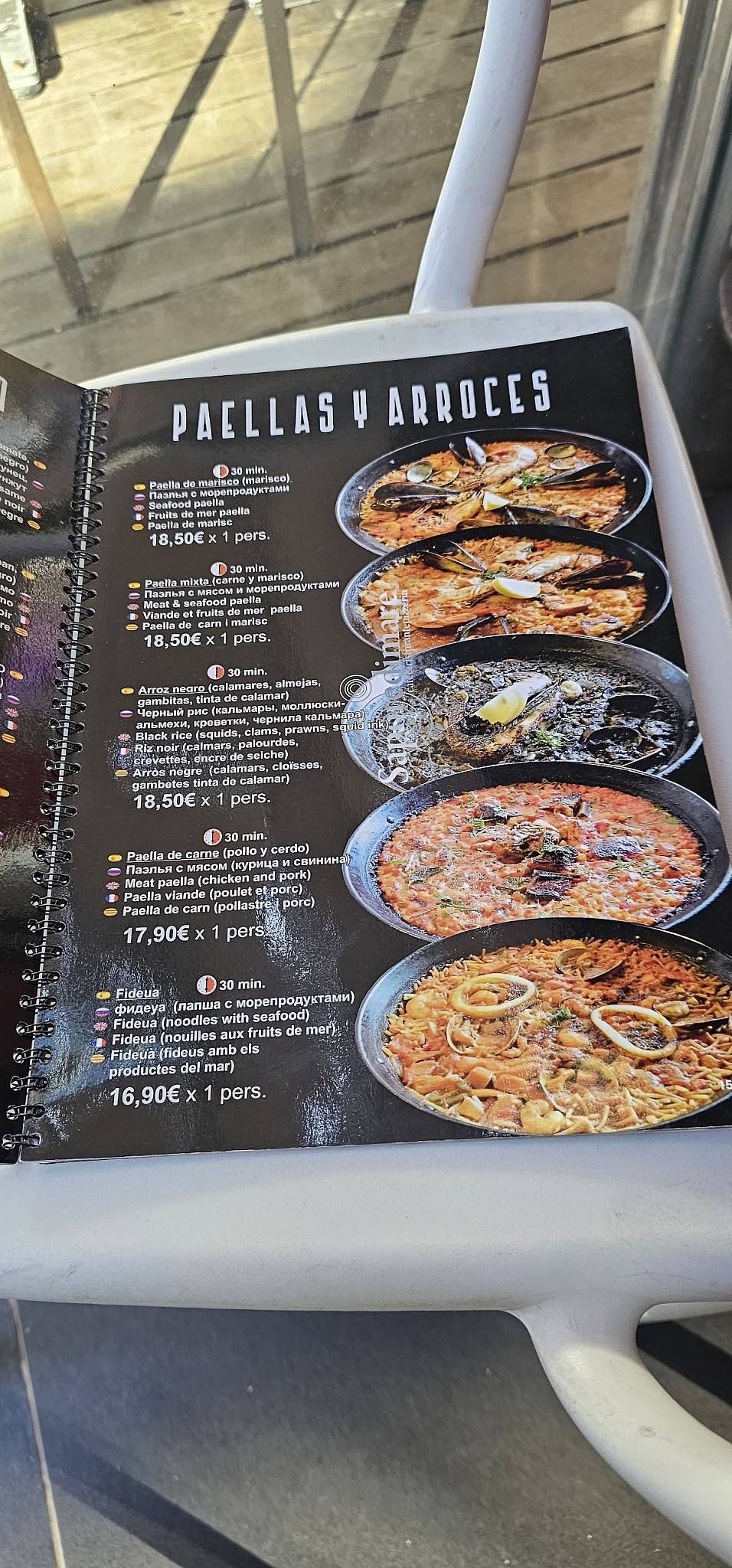 Carta del pub y bar Caffe di Mare, Salou