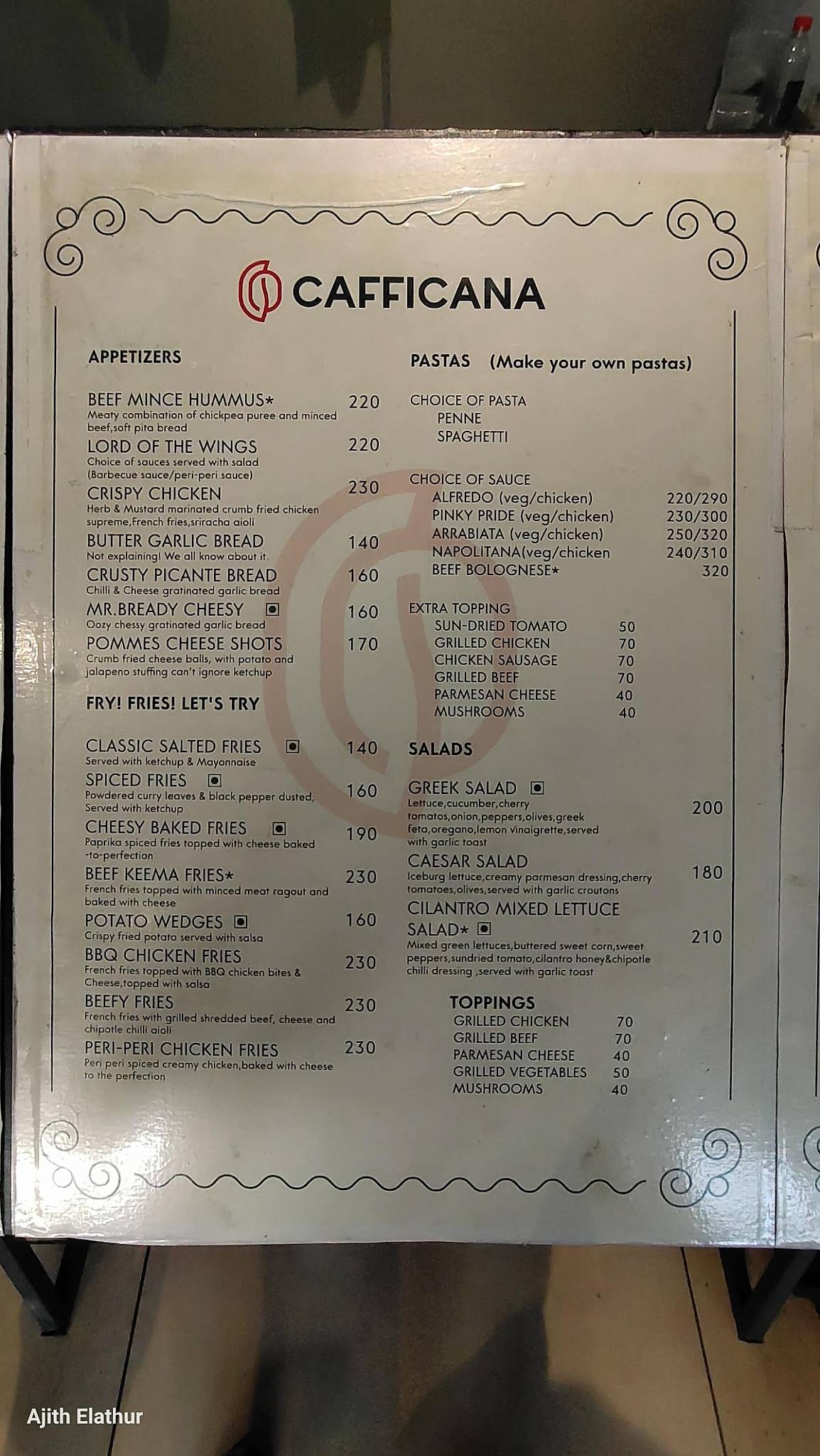 Menu at Cafficana Kozhikode, Kozhikode