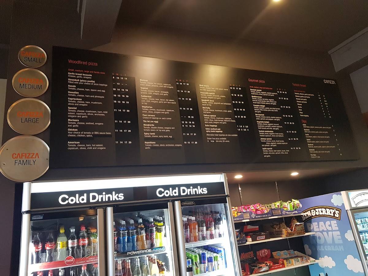 Menu at Cafizza restaurant, Geelong