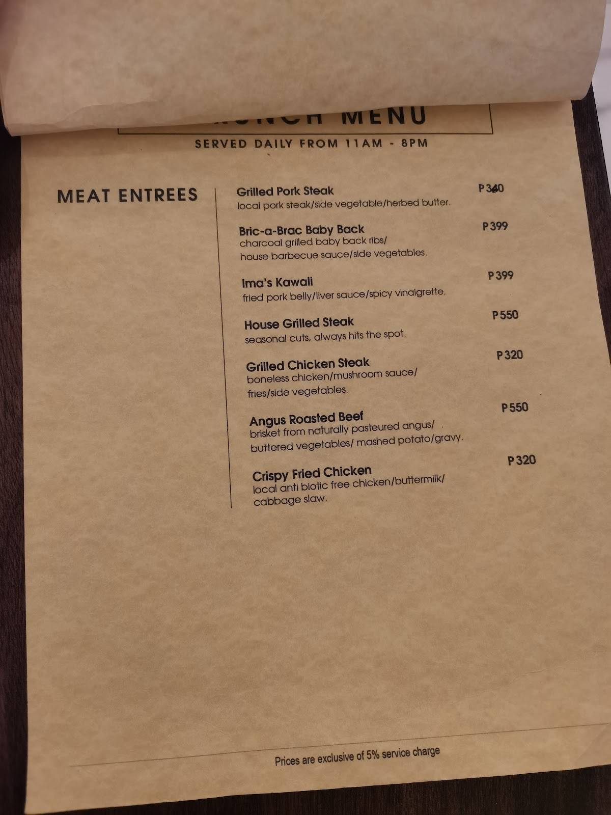 Menu at Sentro 1850 restaurant, Cagayan de Oro