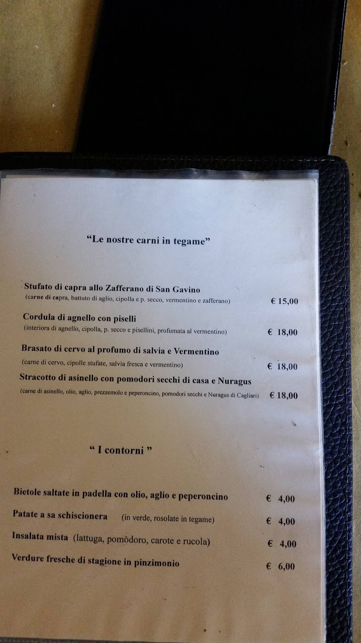 Menu da Sa Domu Sarda ristorante, Cagliari