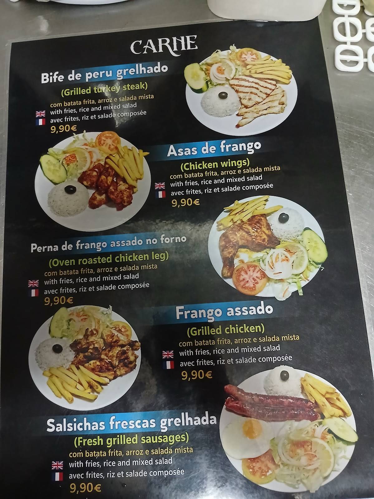 Menu at Cais de Belém restaurant, Lisbon