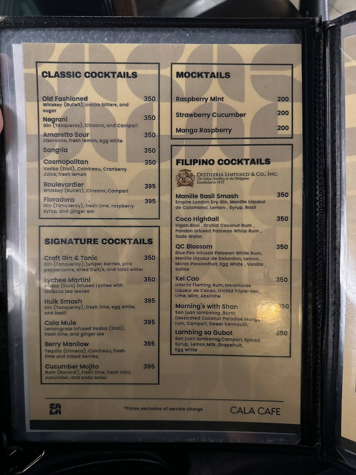 Menu at Cala Cafe, Quezon City