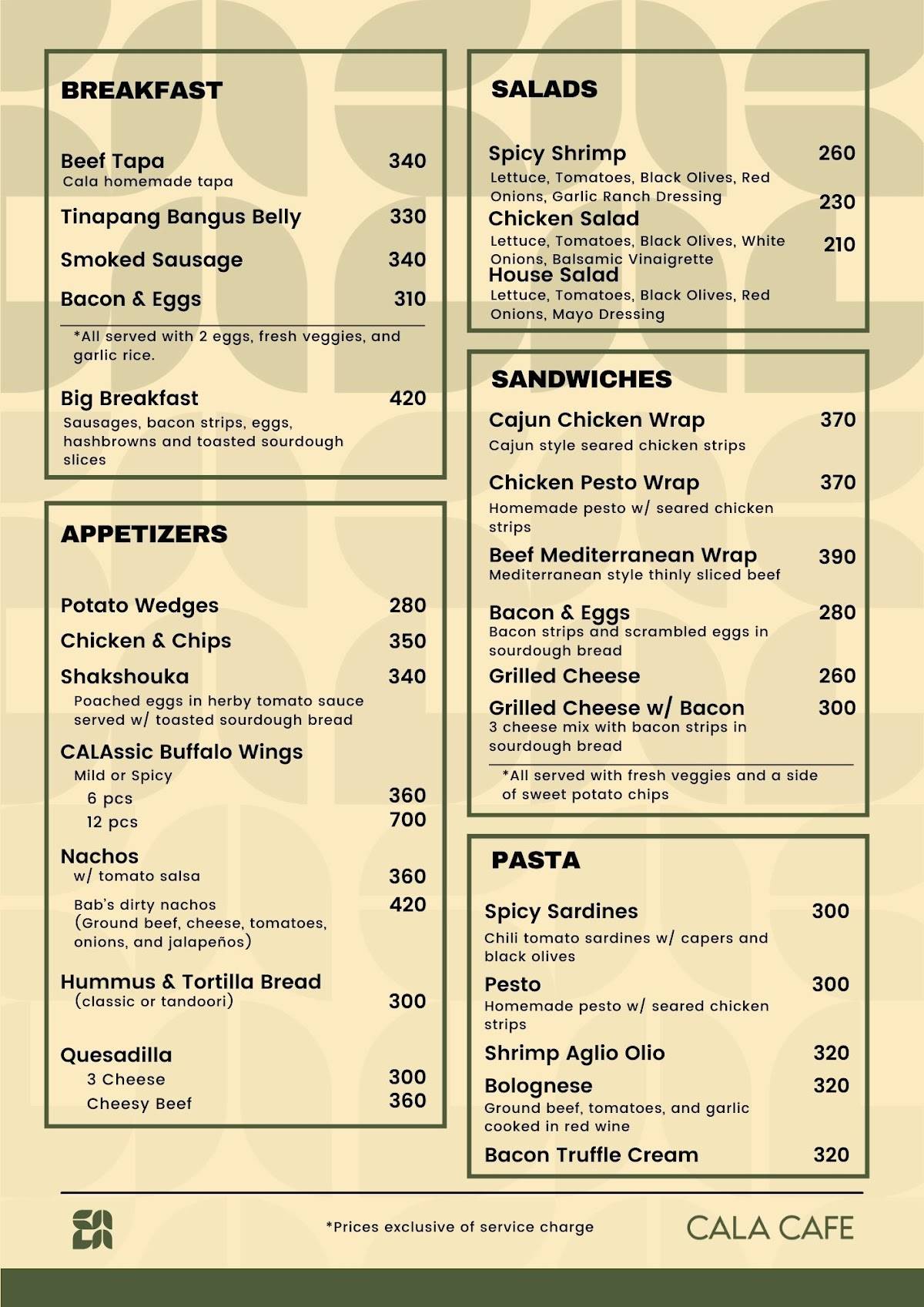 Menu at Cala Cafe, Quezon City