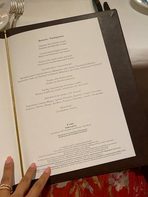 Menu at Le Grand restaurant, Golfo Pevero