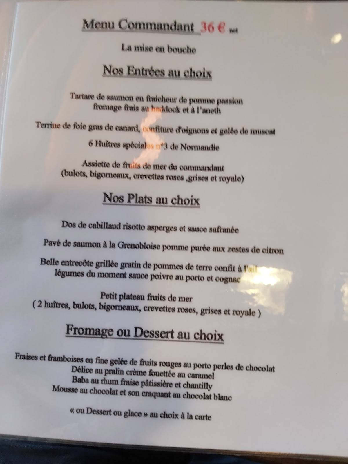 Menu au Restaurant Le Grand Bleu Calais, Calais