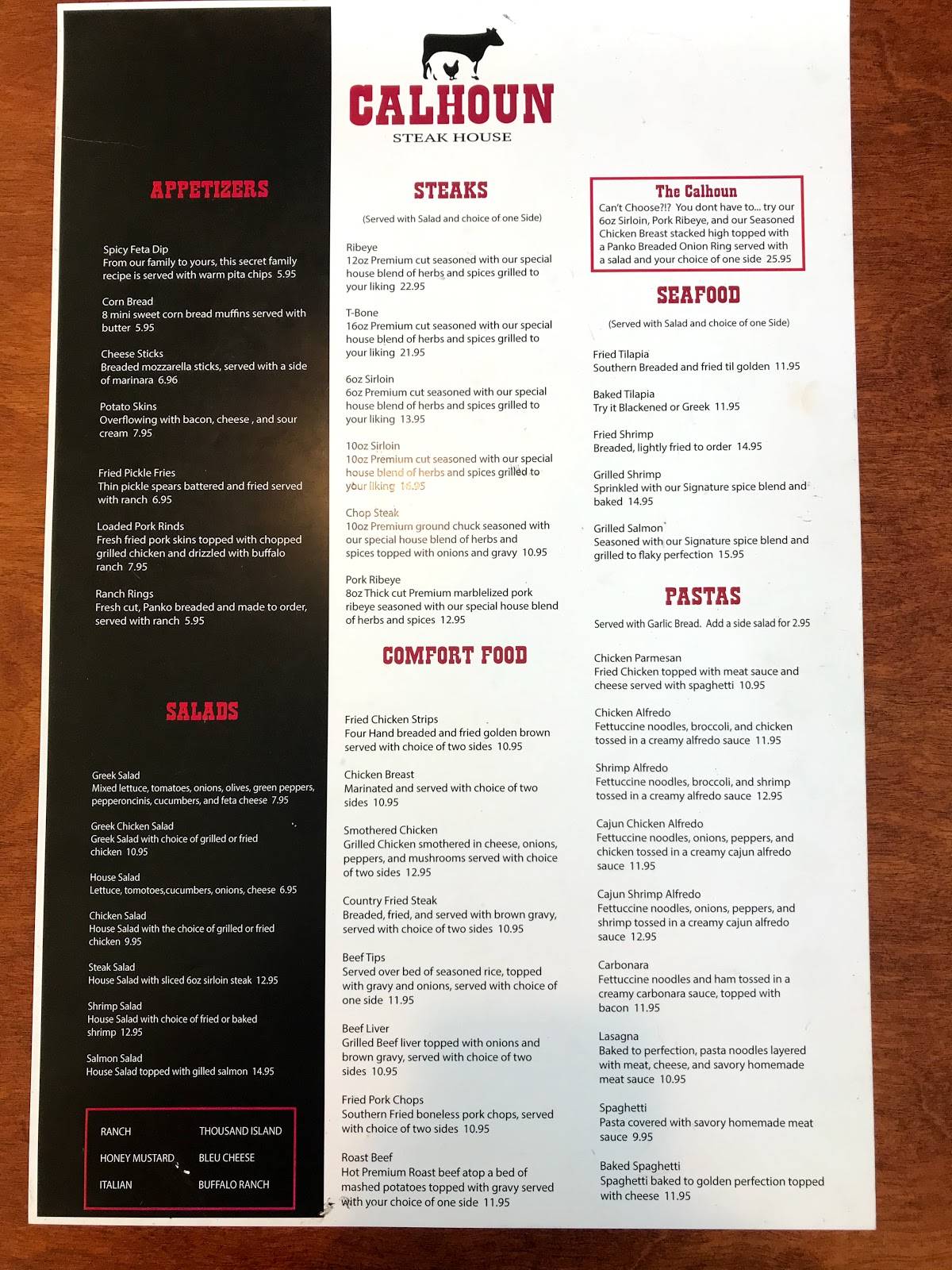 Menu at Calhoun Steakhouse, Jacksonville