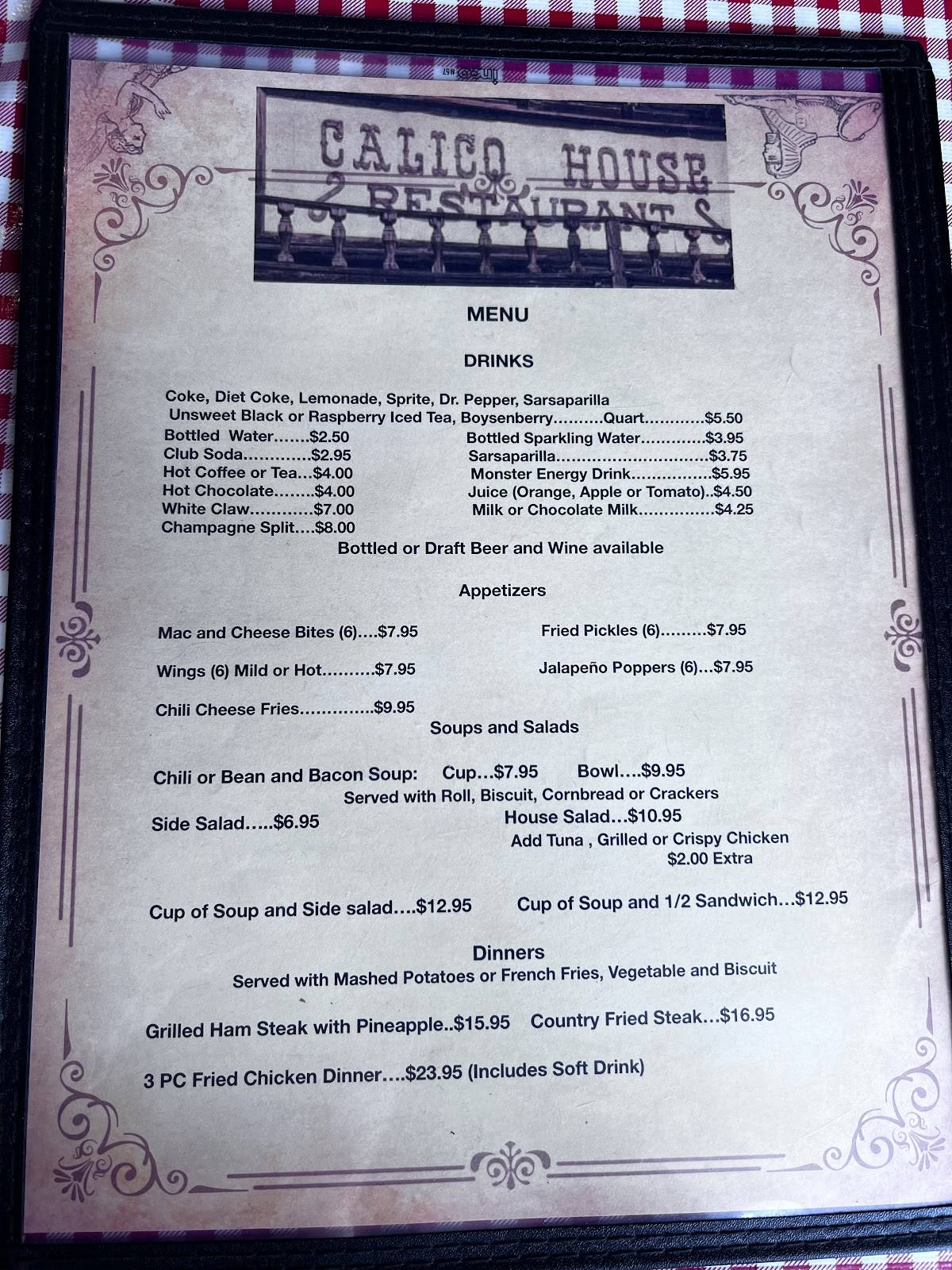 Menu at Calico House Restaurant, Yermo, Ghost Town Rd